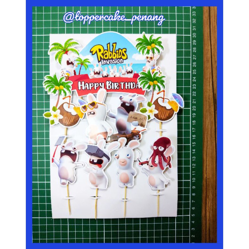 Raving Rabbids Invasion Happy Birthday Decoration Set Cake Topper for ...