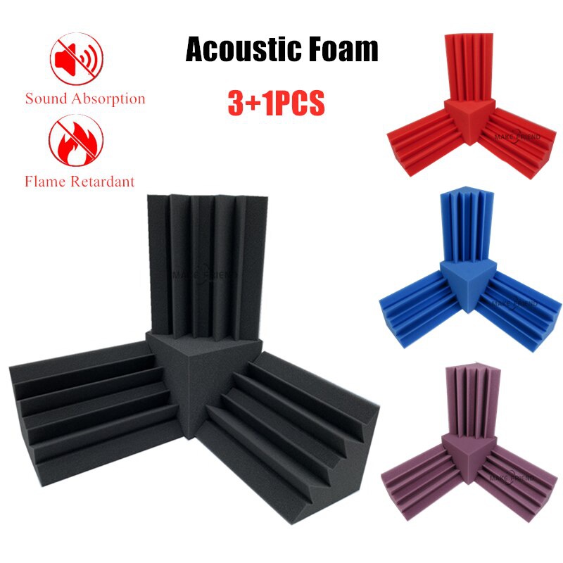 Acoustic Foam Flame Retardant 3Pcs Bass Trap Wall Foam + 1Pcs Cube ...