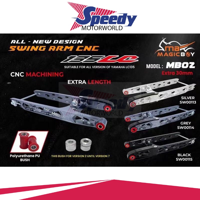 Magic Boy Swing Arm MB02 Yamaha LC135 Extra Length 30MM SILVER (FREE GIFT KEYCHAIN) | Shopee ...