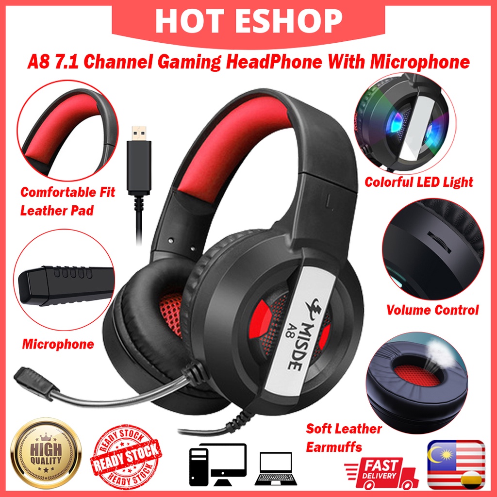 Misde A8 Gaming Headphones with Mic and Led Light USB Connector-Red colour | Shopee Malaysia