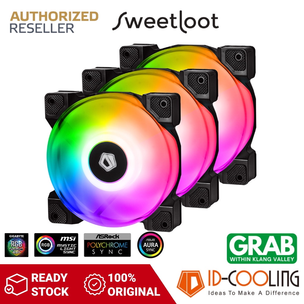 ID-Cooling DF-12025-ARGB 120mm Case Fan Trio Set 3 in 1 with Addressable RGB Controller / Single ...