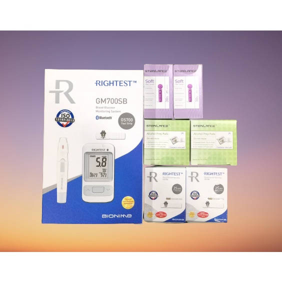 BIONIME RIGHTEST GM700SB GLUCOMETER FREE ALCOHOL SWAB ,TEST TRIP 25'S ...