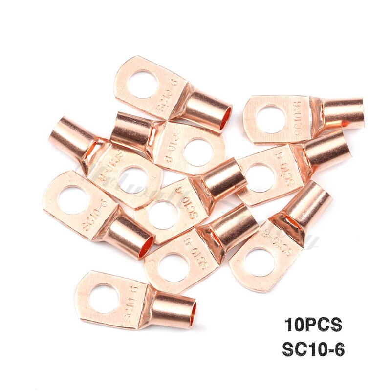 10Pcs Wire Cable Connectors Copper Tube Lug Battery Starter SC10-6 Wire ...