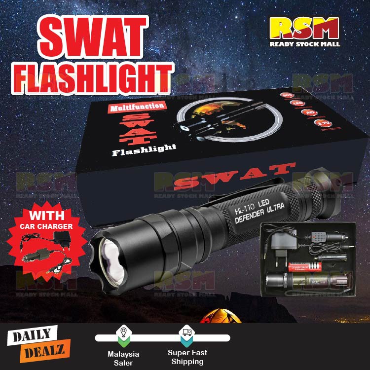 Multifunction SWAT Zoom Flashlight/Torchlight Rechargeable/Lampu Suluh ...