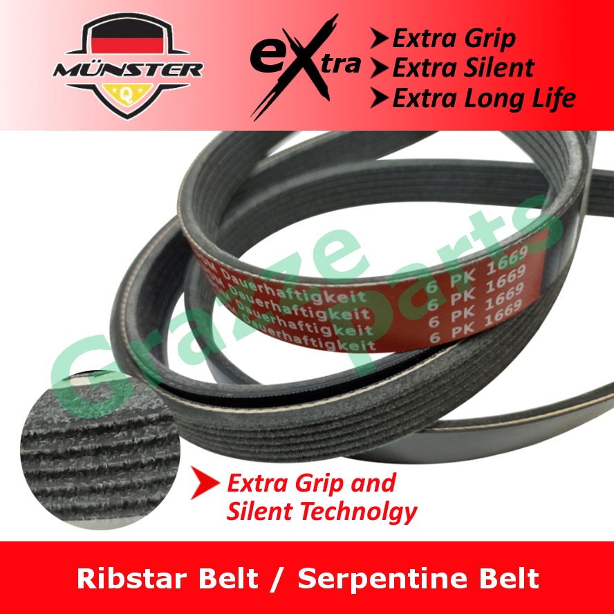 Münster Rib Ribstar Fan Belt 6PK1669 ( 6PK1670 ) for Saga FLX Exora ...