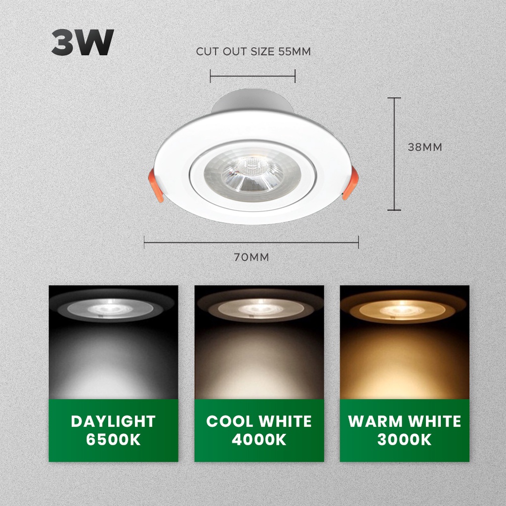 3W/7W LED EYEBALL LIGHT BLACK/WHITE 240V 3 COLOR LED RECESSED SPOTLIGHT ...