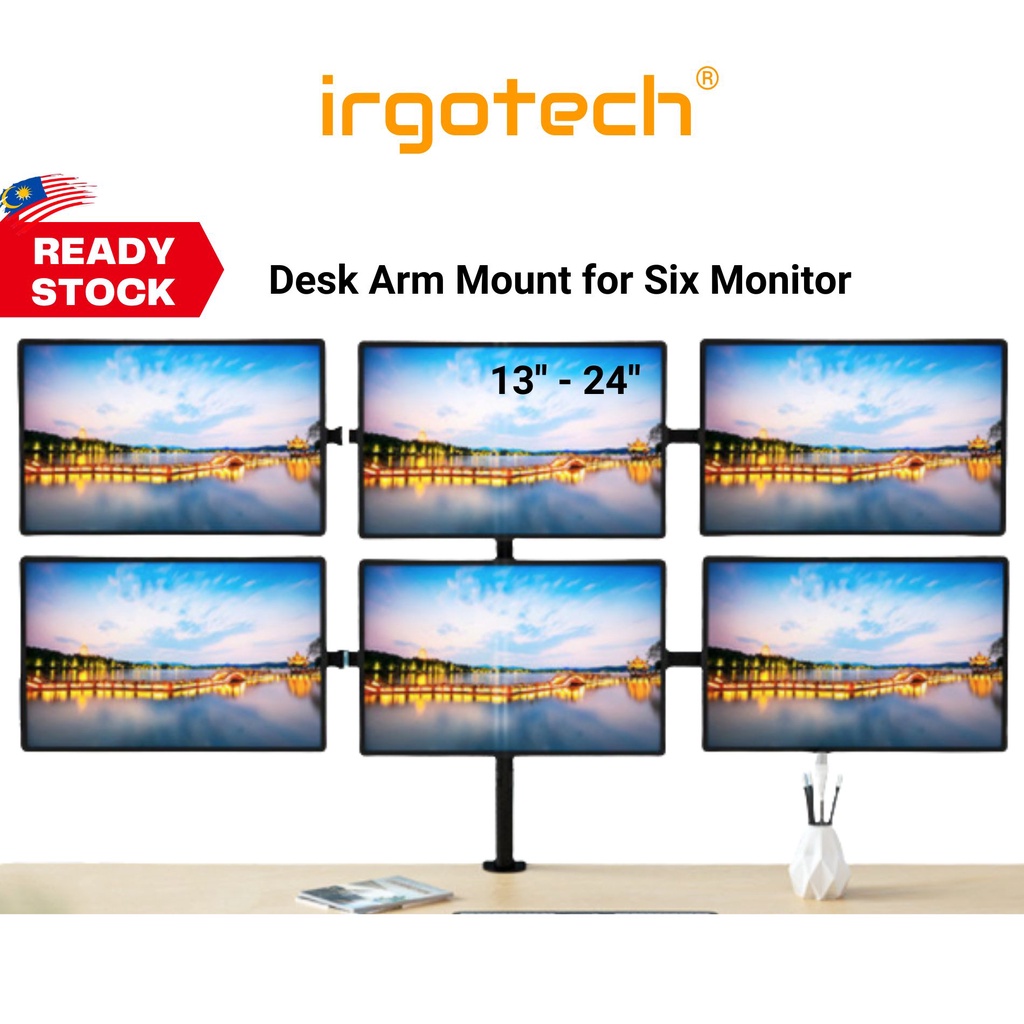 IRGOTECH Monitor Arm for Six Monitor up to 24 inch, Monitor Stand with ...