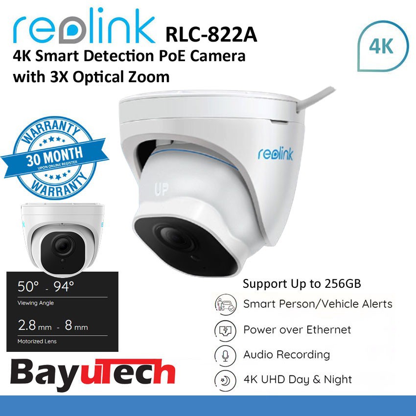 Reolink RLC-822A 4K PoE Smart Person/Vehicle Detection With 3X Optical ...