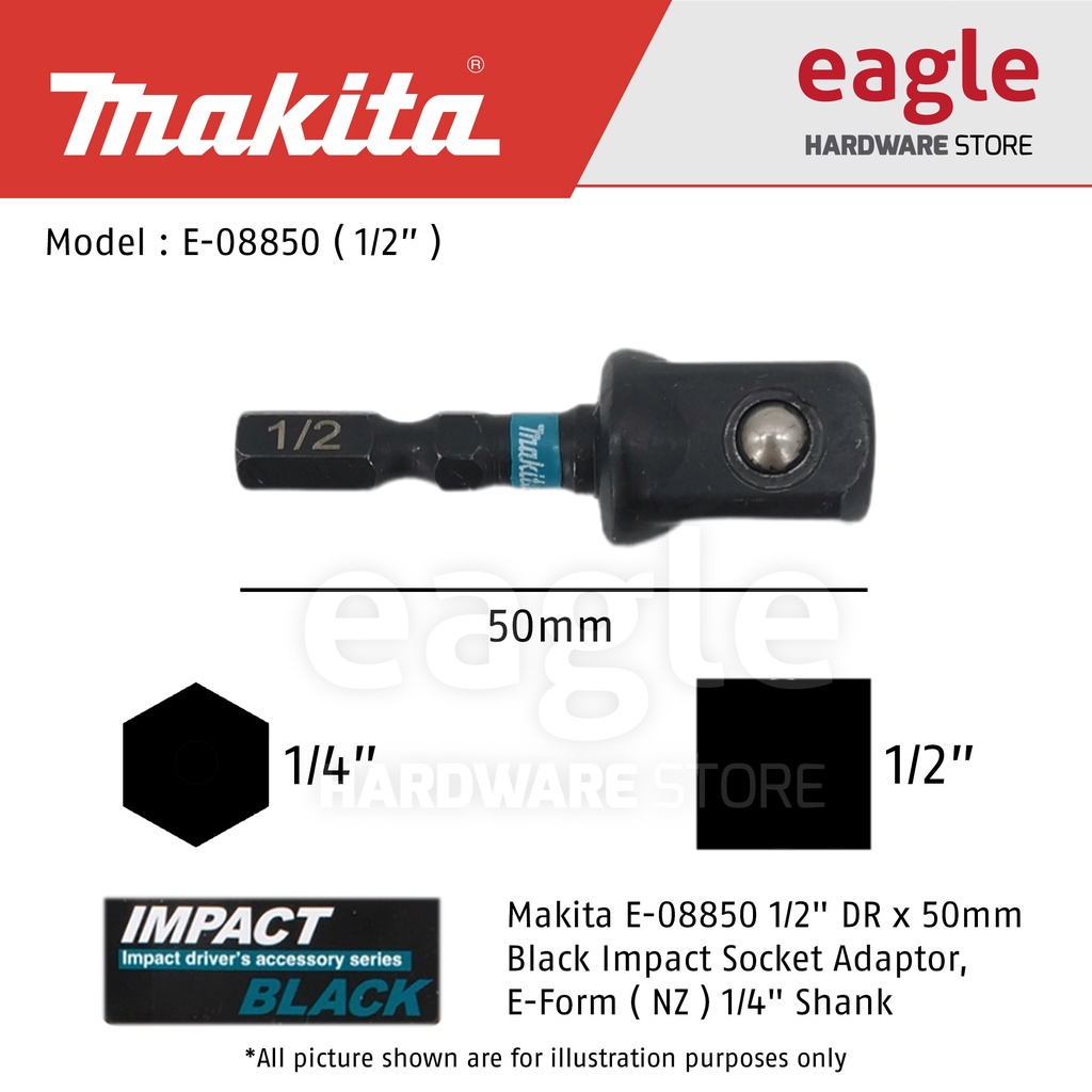 Makita Black Impact Socket Adaptor, E-Form ( NZ ) 1/4" Shank ( E-08844 ...