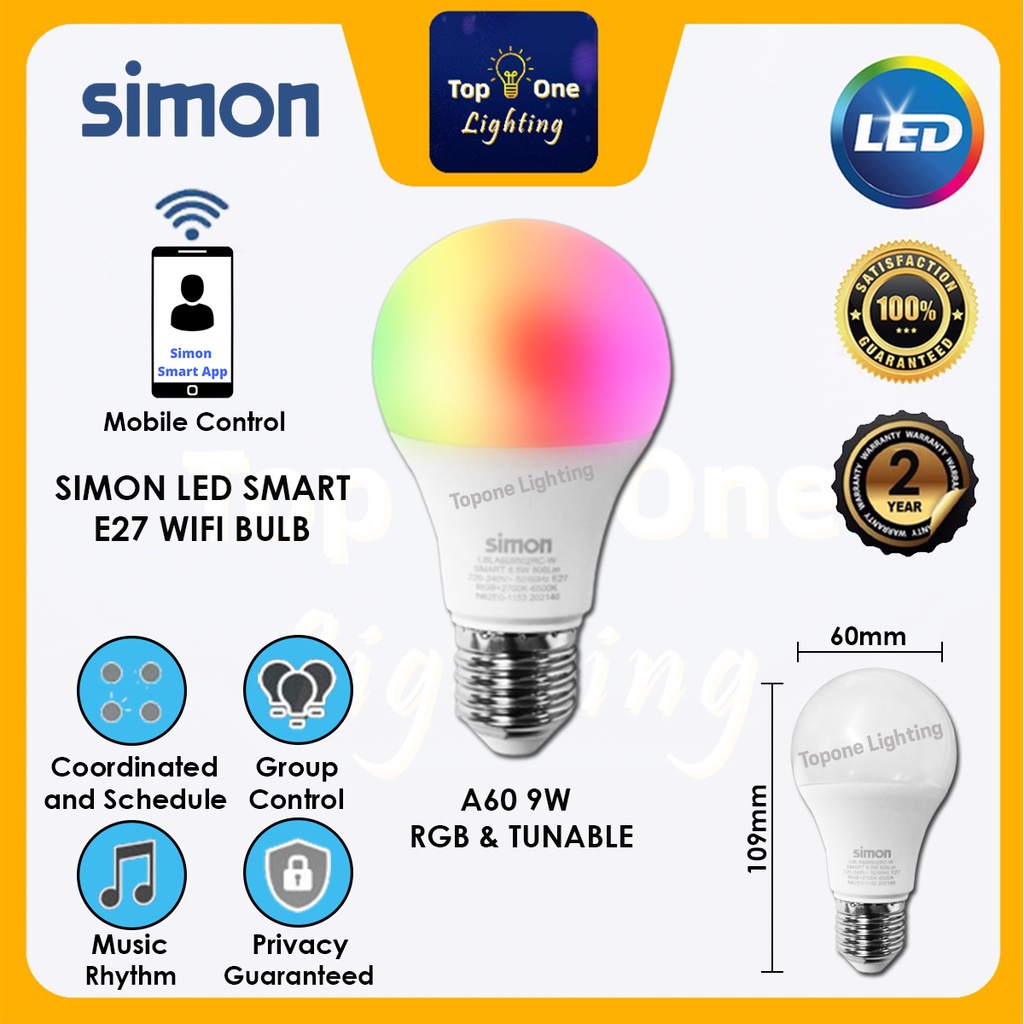 SIMON LED SMART E27 WIFI BULB A60 9W RGB & TUNABLE | Shopee Malaysia