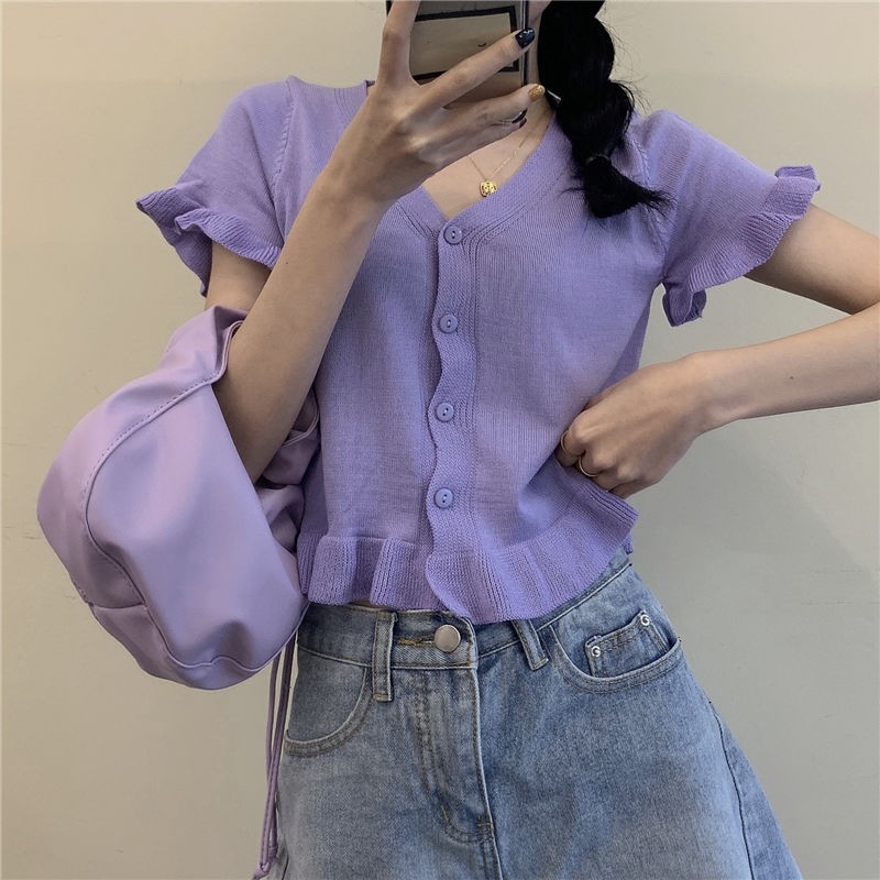 [READY STOCK] WOMEN'S SHORT SLEEVE THIN BUTTON CARDIGAN | Shopee Malaysia