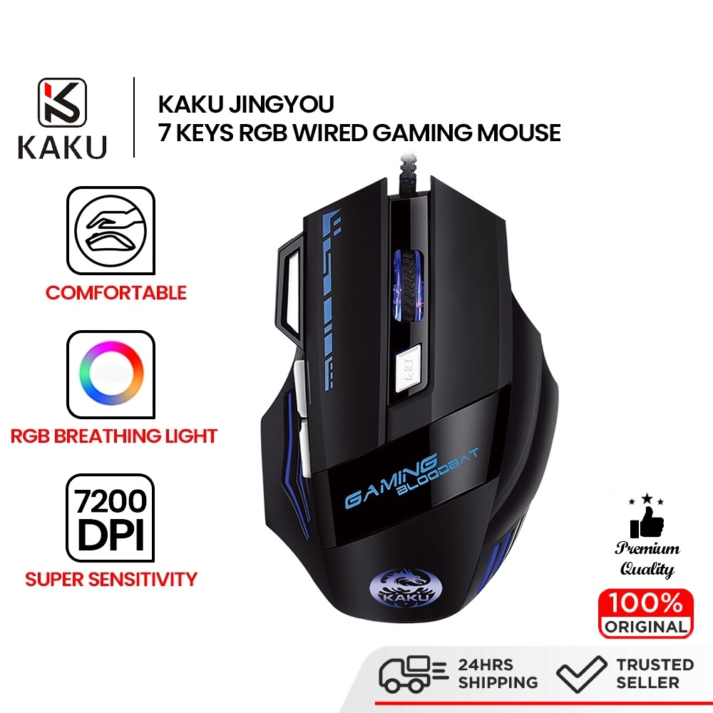 KAKU JINGYOU 7 Keys RGB Light 7200 DPI Gaming Ergonomic Mouse Wired USB ...