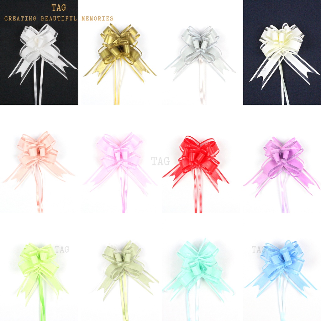 10Pcs +/-8x3cm Wedding Decor Party Assorted Plain Colour Pull Bow ...