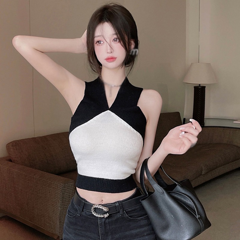 Korean Women Summer V neck Sleeveless Knitted Tank Tops | Shopee Malaysia