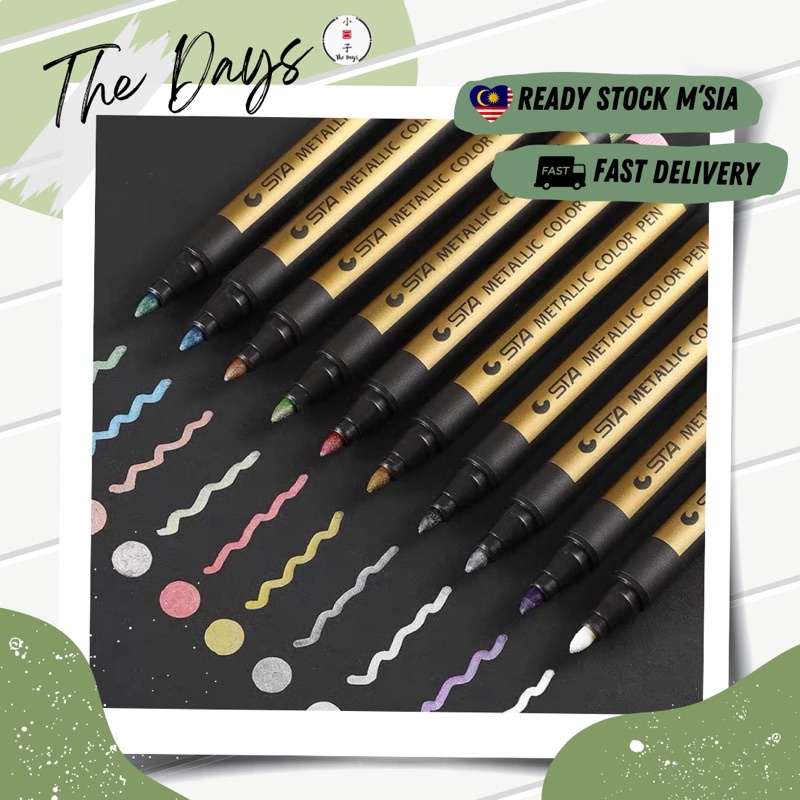 THE DAYS 10 Colors STA 8151 Metallic Marker Paint Pen Water-based Photo ...