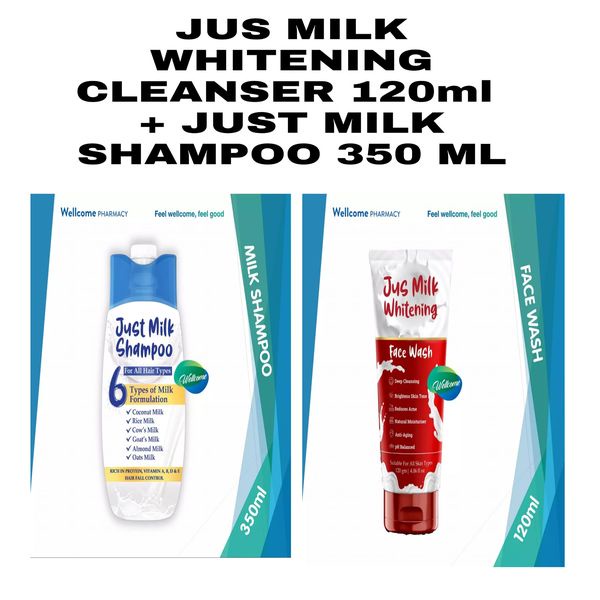 JUS MILK WHITENING CLEANSER 120ML + JUST MILK SHAMPOO 350 ML + FREE ...