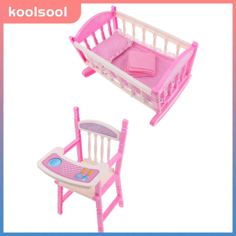 [koolsoobdMY] Reborn Doll Bed Crib and High Chair, Cradle Mattress ...