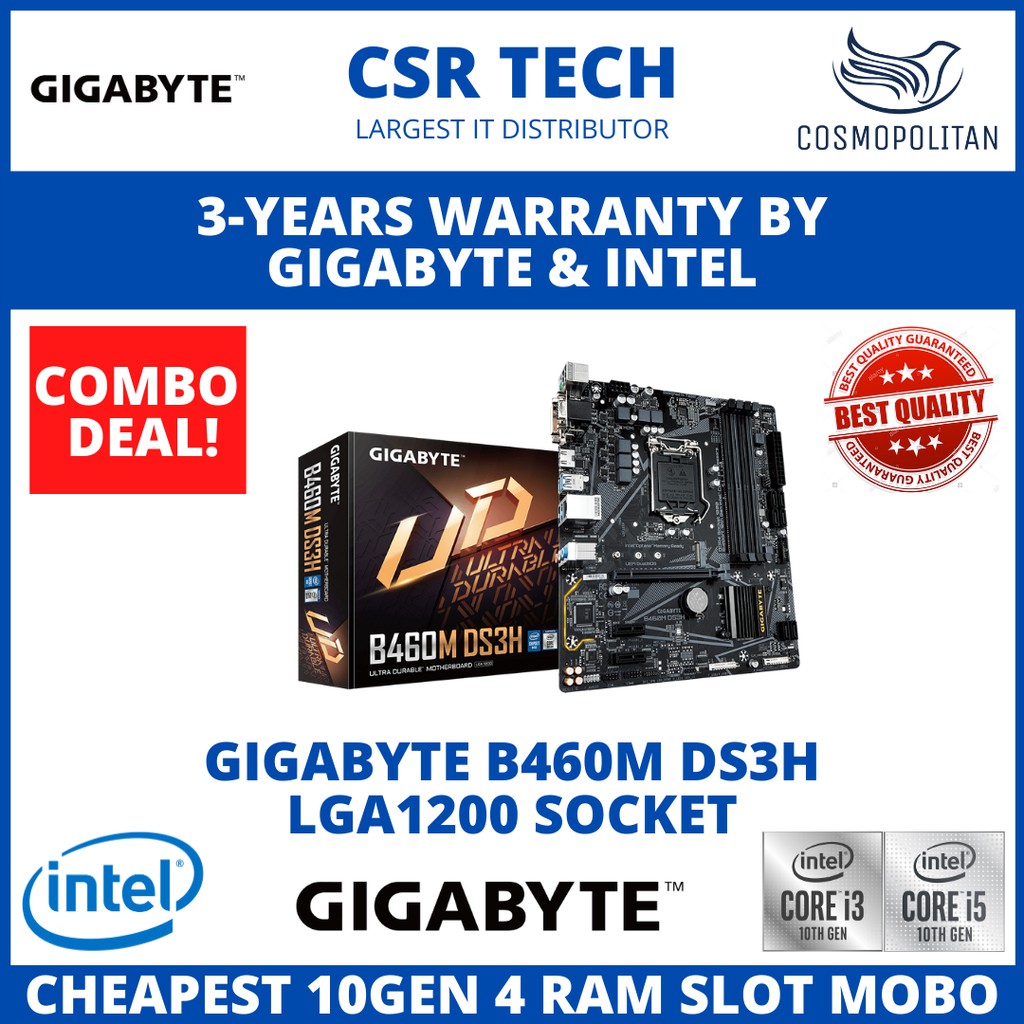 GIGABYTE B460M DS3H INTEL B460 LGA1200 MOTHERBOARD + INTEL 10TH GEN CPU ...