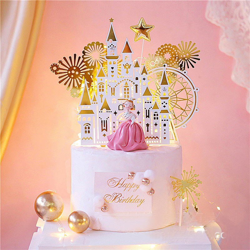 Acrylic Cake Topper Set Castle Palace Ferris wheel Flower Happy ...