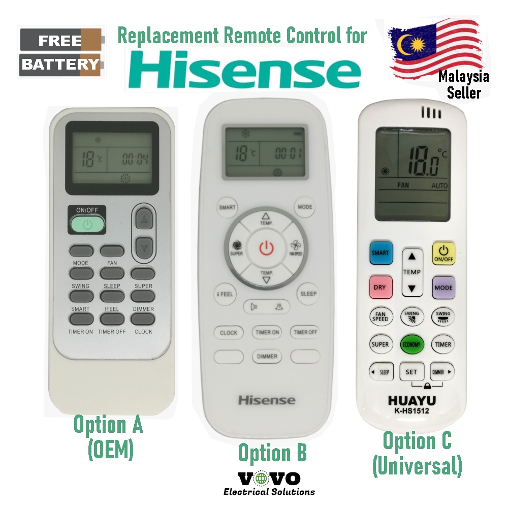 Original Hisense Air Cond Remote Control [FOC Battery] DG11L1-01 / OEM ...