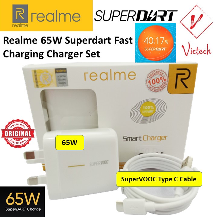 Realme 65W Oppo 67W Superdart VOOC 5G Fast Charger UK Plug with Free Super VOOC Type C Fast Data ...