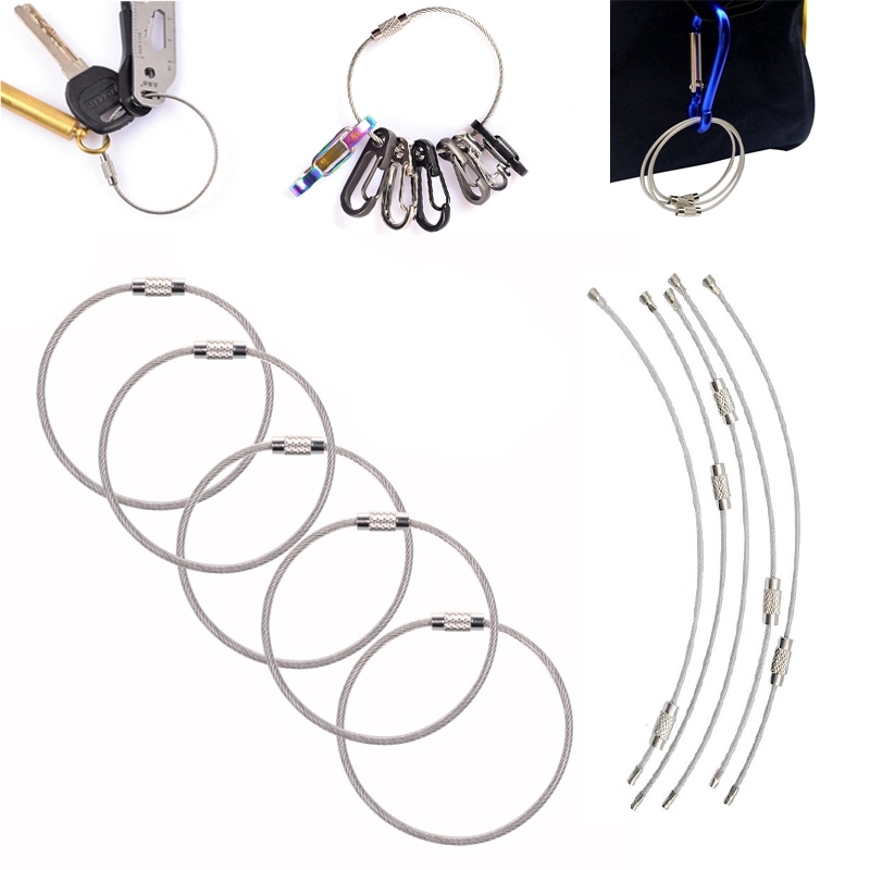 4''/6''/8'' 5Pcs EDC Stainless steel wire keychain ring key keyring ...