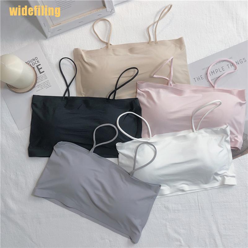 widefiling Womens Ice Silk spaghetti Bra Bandeau Tube Tops Removable ...