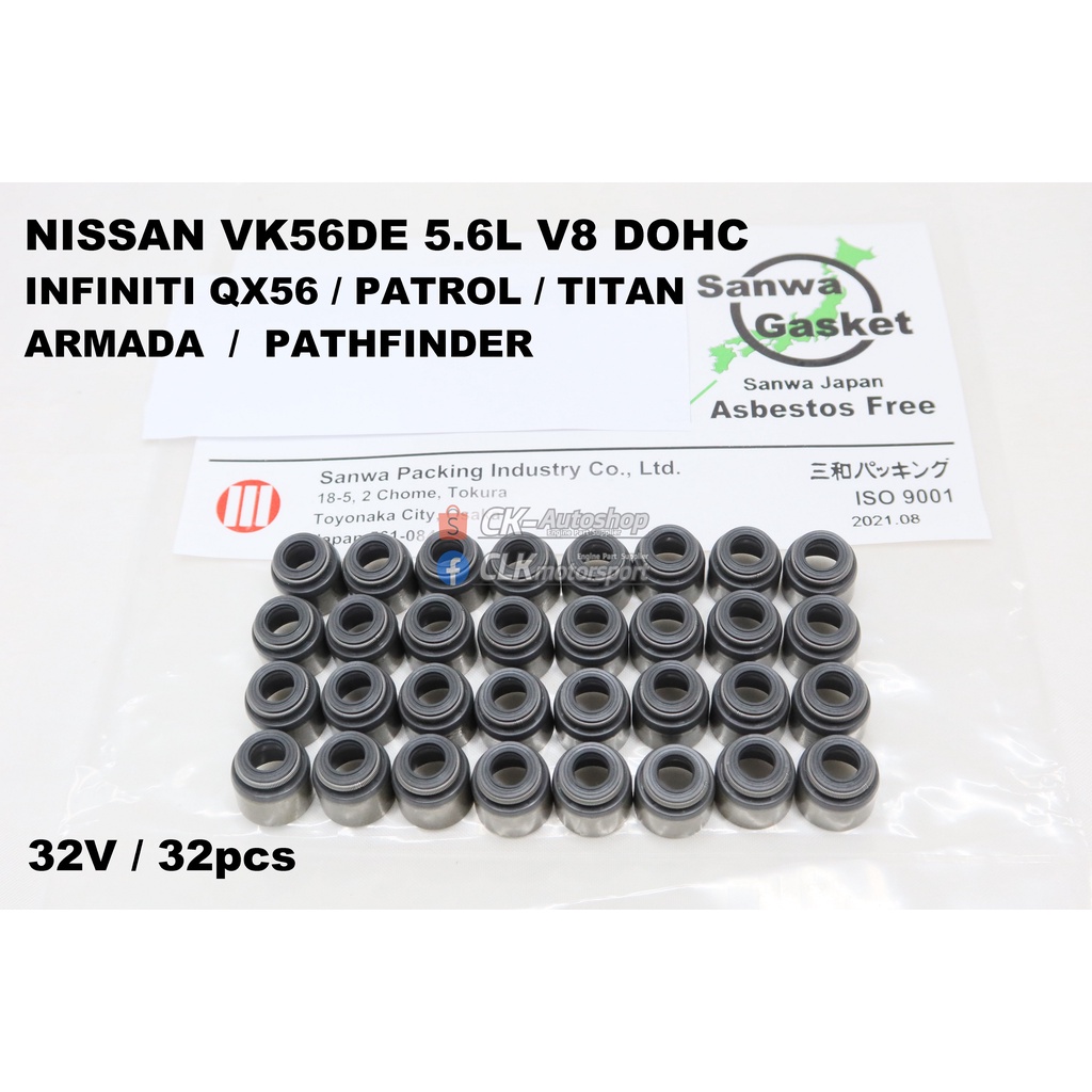SANWA Japan Viton Valve Seal - Nissan VK56DE 5.6L V8 DOHC 32V Infiniti QX56 Patrol Titan ...