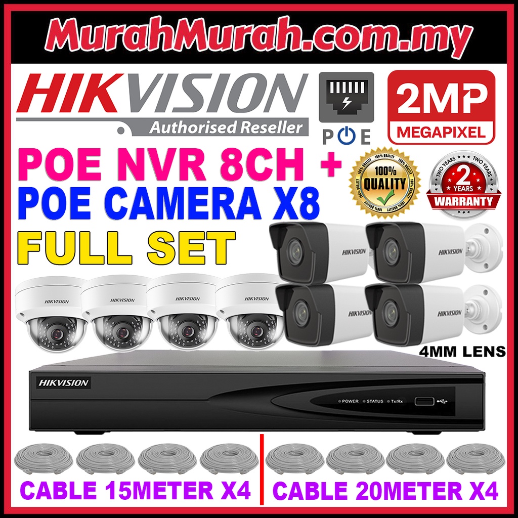 HIK HIKVISION 🌟8-CHANNEL🌟 Full Set Package 2.0MP IP POE Network Plug ...