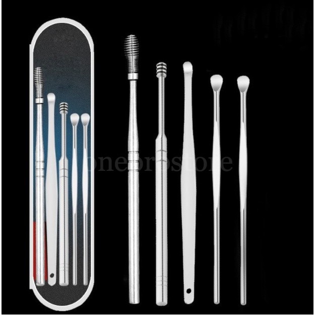 Stainless Steels Ear Digger 5Pcs Cleaner Tool Ear Spring Ear Wax Picker ...