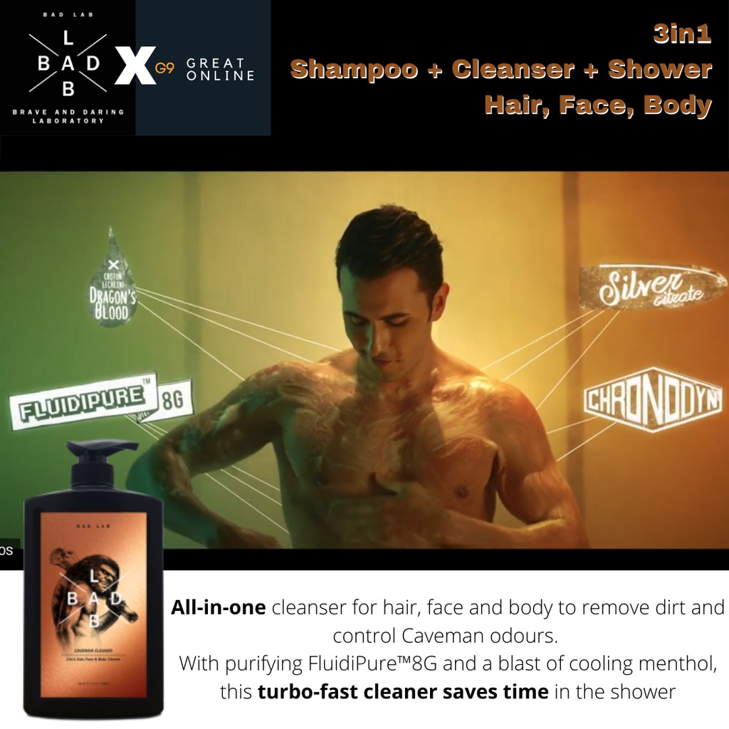 G9Bad Lab Caveman Cleaner 3-In-1 Hair Face Body Cleaner 800ml Halal Men ...