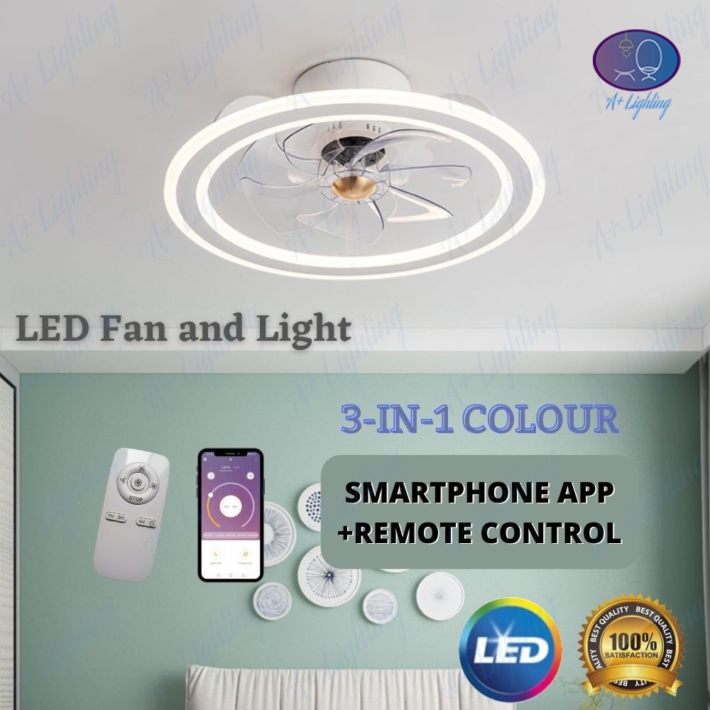 *SMARTPHONE APP + REMOTE CONTROL* CEILING FAN WITH LIGHT 3 COLOUR LED ...