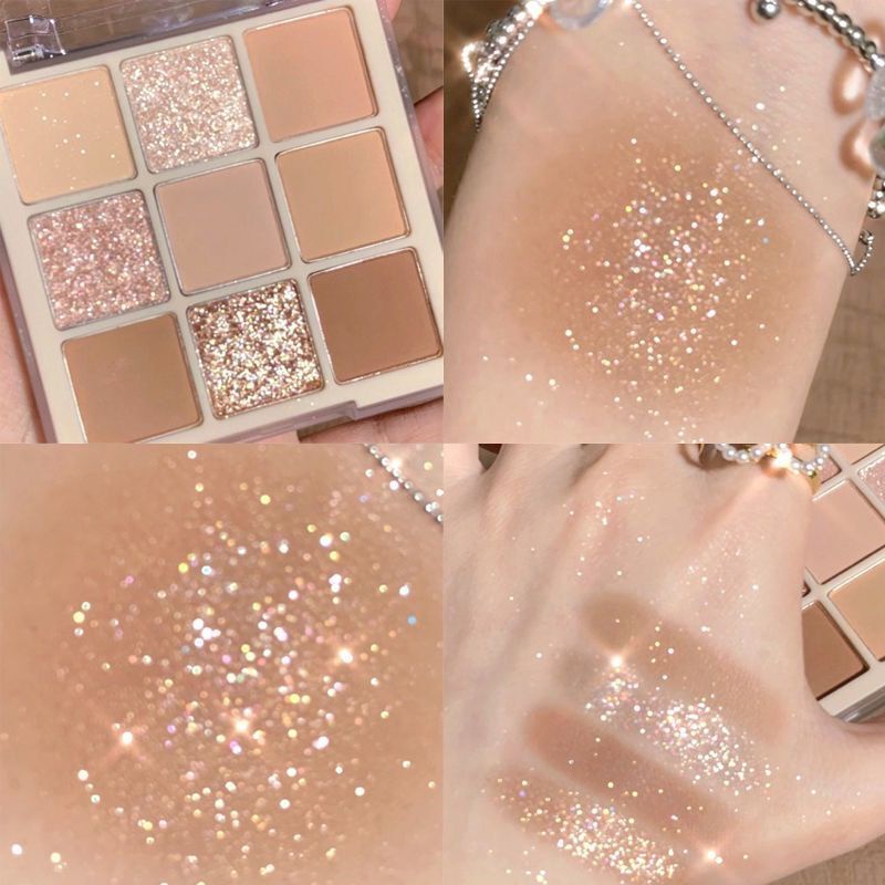 Milk Tea 9-color Eyeshadow Palette, Pearly Matte Glitter Nine Grid ...