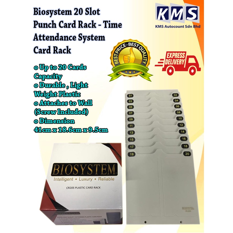 Biosystem 20 Slot Punch Card Rack - Time Attendance System Card Rack ...