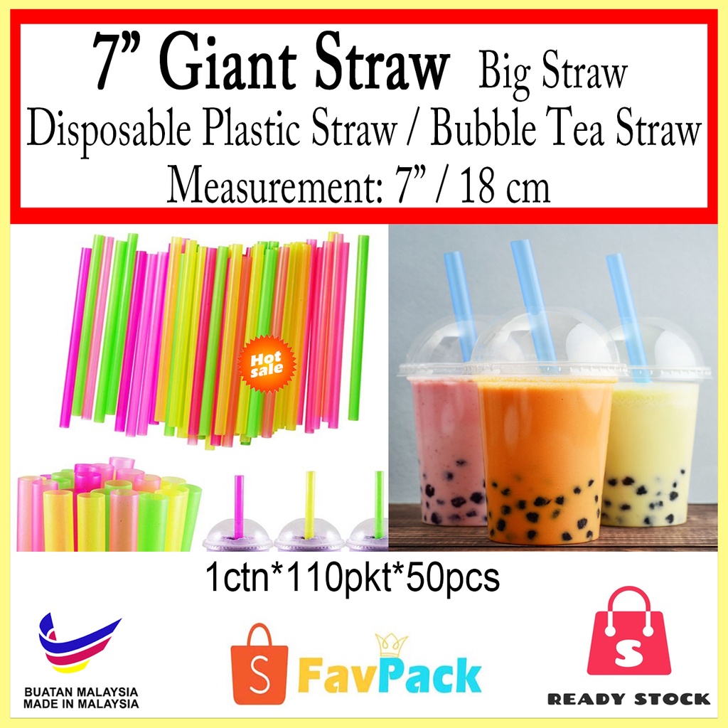 [READY STOCK] 7" Giant Straw / Disposable Plastic Color Straw Flat ...