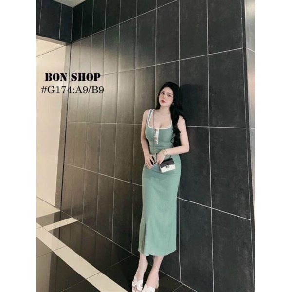 Long, figure-hugging 2-strap bodycon dress at market price | Shopee ...