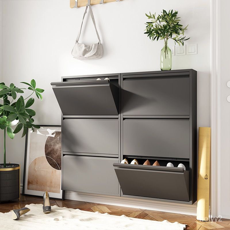 Steel shoe cabinet ultra-thin storage cabinet shoe rack against the ...
