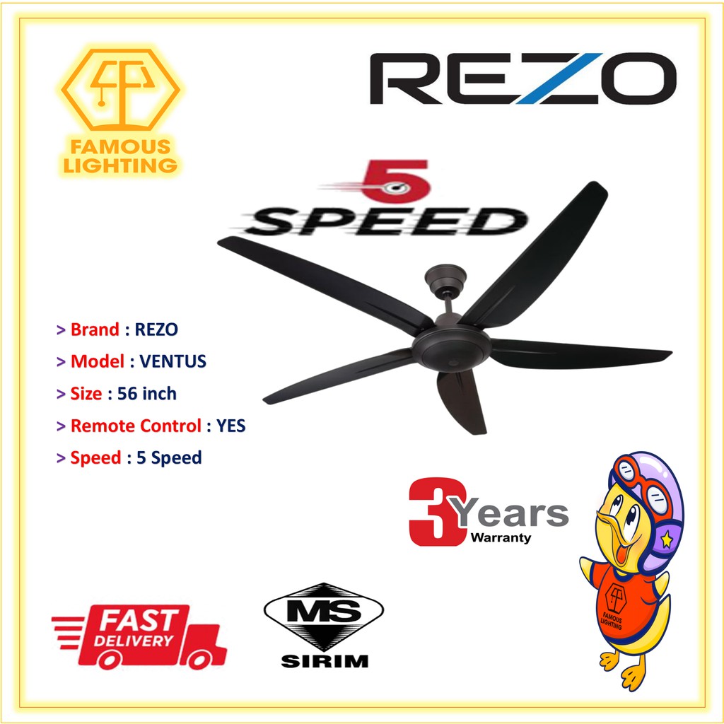 REZO VENTUS MY56/56" 5 speed Remote Control / Kipas Ceiling kawalan ...