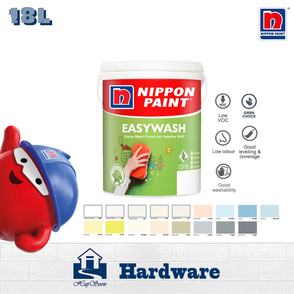 18L Nippon Paint EasyWash Interior Matt Finish Wall Paint (Easy Wash) | Shopee Malaysia
