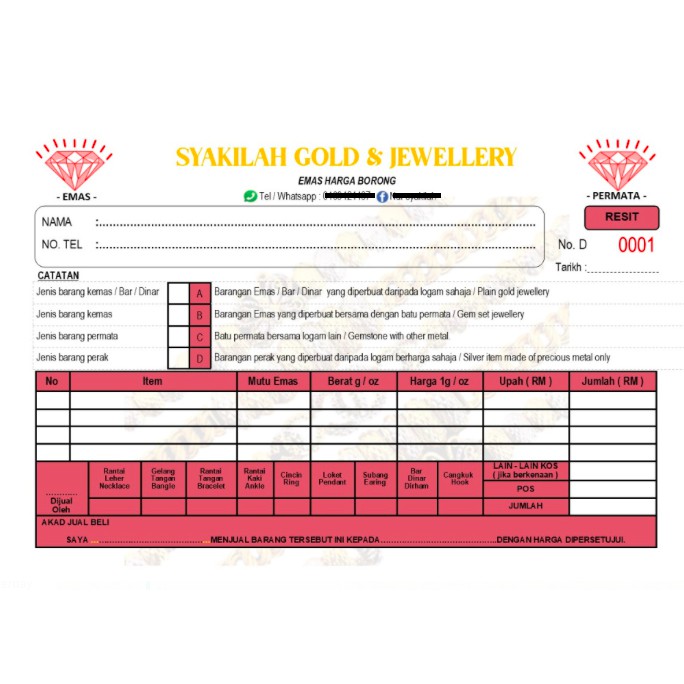 BUKU BIL RESIT EMAS BOLEH LETAK NAMA KEDAI NCR 2PLY MERAH | Shopee Malaysia