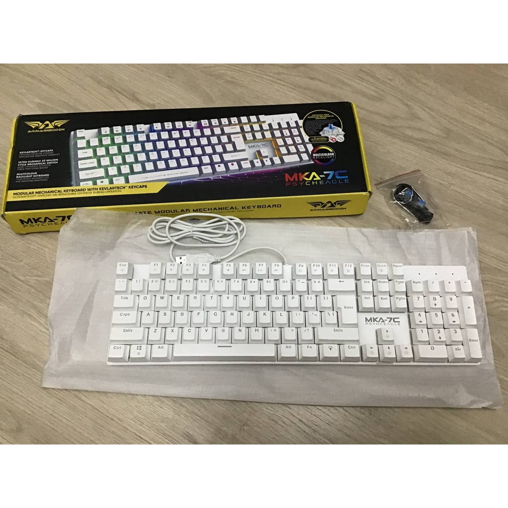 White Keyboard Colourful LED Light Armaggeddon MKA 7C Blue Switch ...
