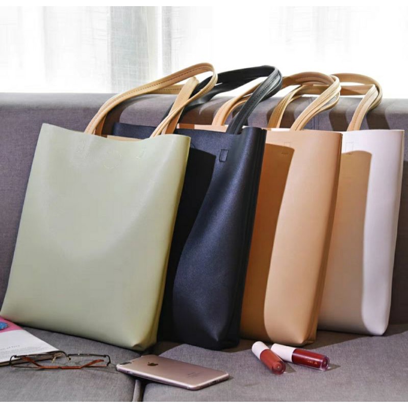 🍁Ready Stock🍁Simple Plain Tote Bag Shopping Bag Ladies Bag Leather Bag ...