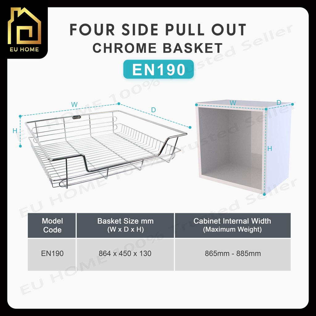 Kitchen Cabinet Pull Out Basket (Chrome) 400mm/450mm/500mm/600mm/800mm ...