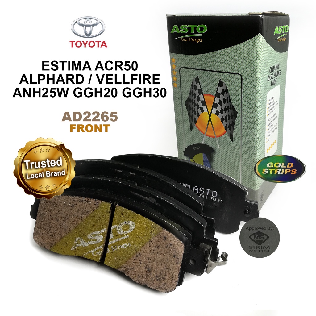 Asto [AD2265] Front Brake Pad - Toyota Alphard/ Vellfire ANH20/ Estima ...