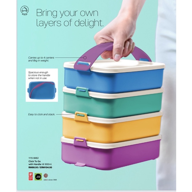 Tupperware Click To Go With Handle (4pcs) 900ml | Shopee Malaysia