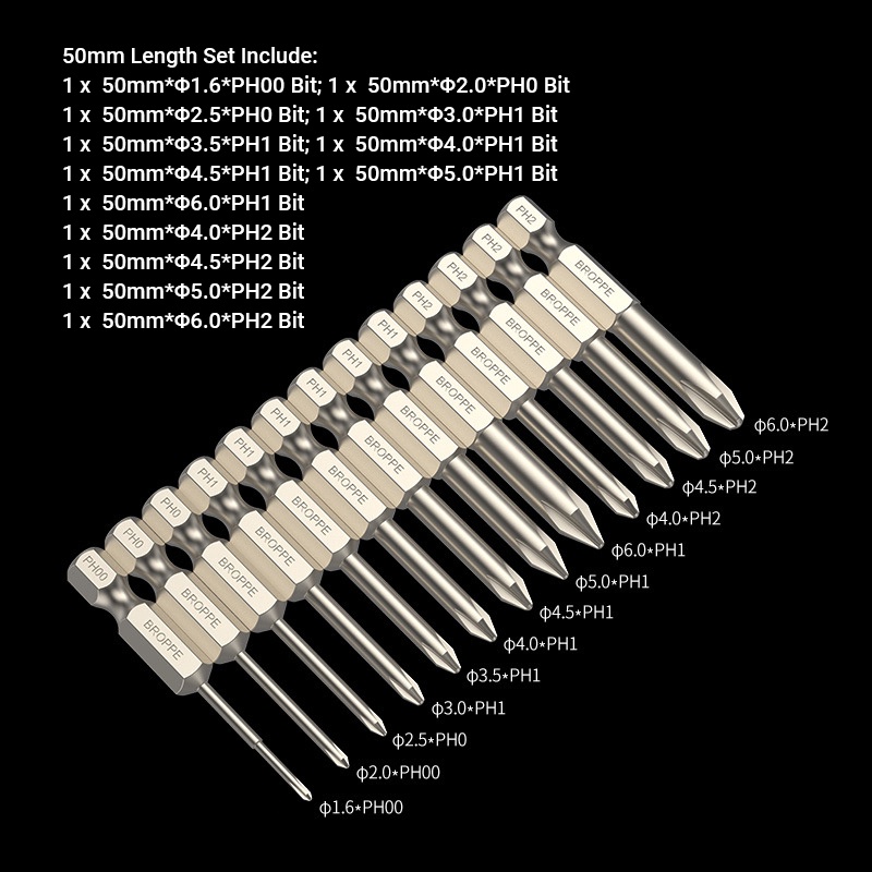 S2 Steel Phillips Screwdriver Bit Magnetic Cross Head PH0 PH1 PH2, 1/4 ...