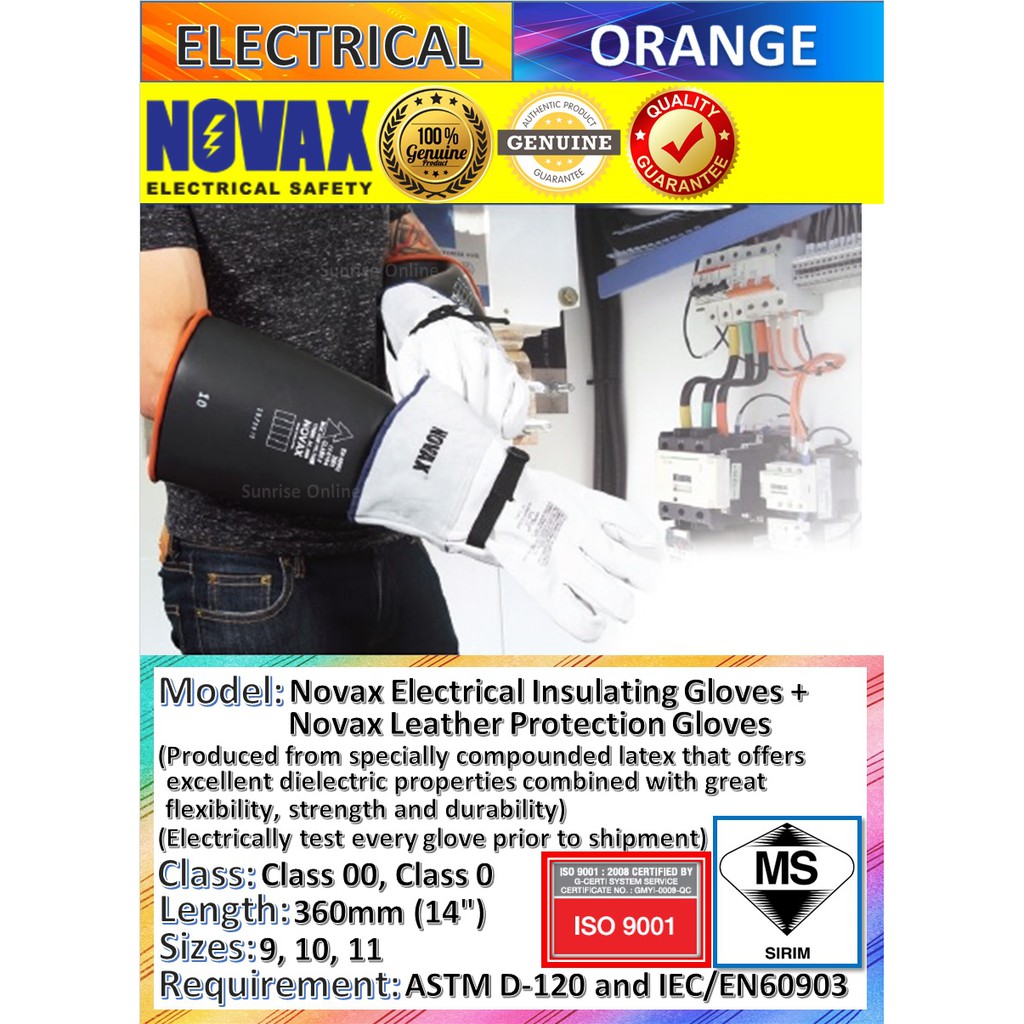 [ORIGINAL] Novax Insulation Gloves Rubber Electrical Insulating (Novax Sarung Tangan Penebat ...