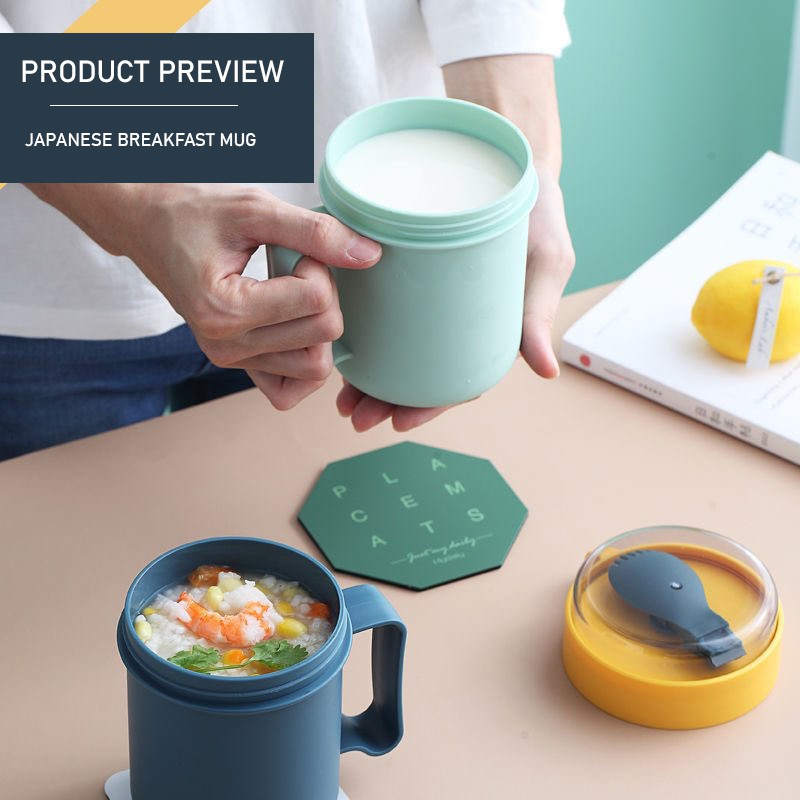 CYCF Japanese Multi Usage Microwave Safe Breakfast Mug 500ml Free Spoon ...
