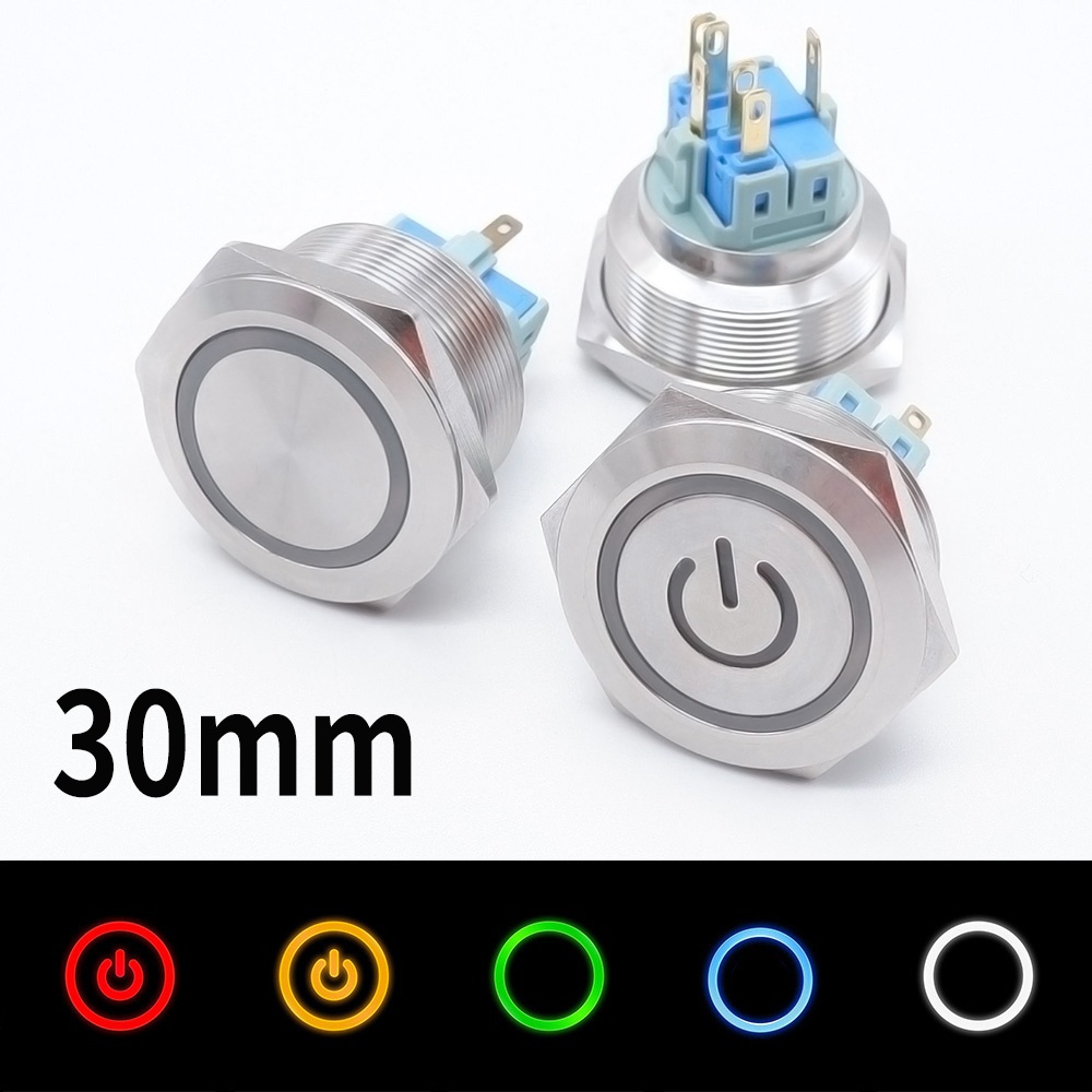 30mm Metal Push Button Switches Stainless Steel Waterproof Illuminated Momentary/Latching Ring ...