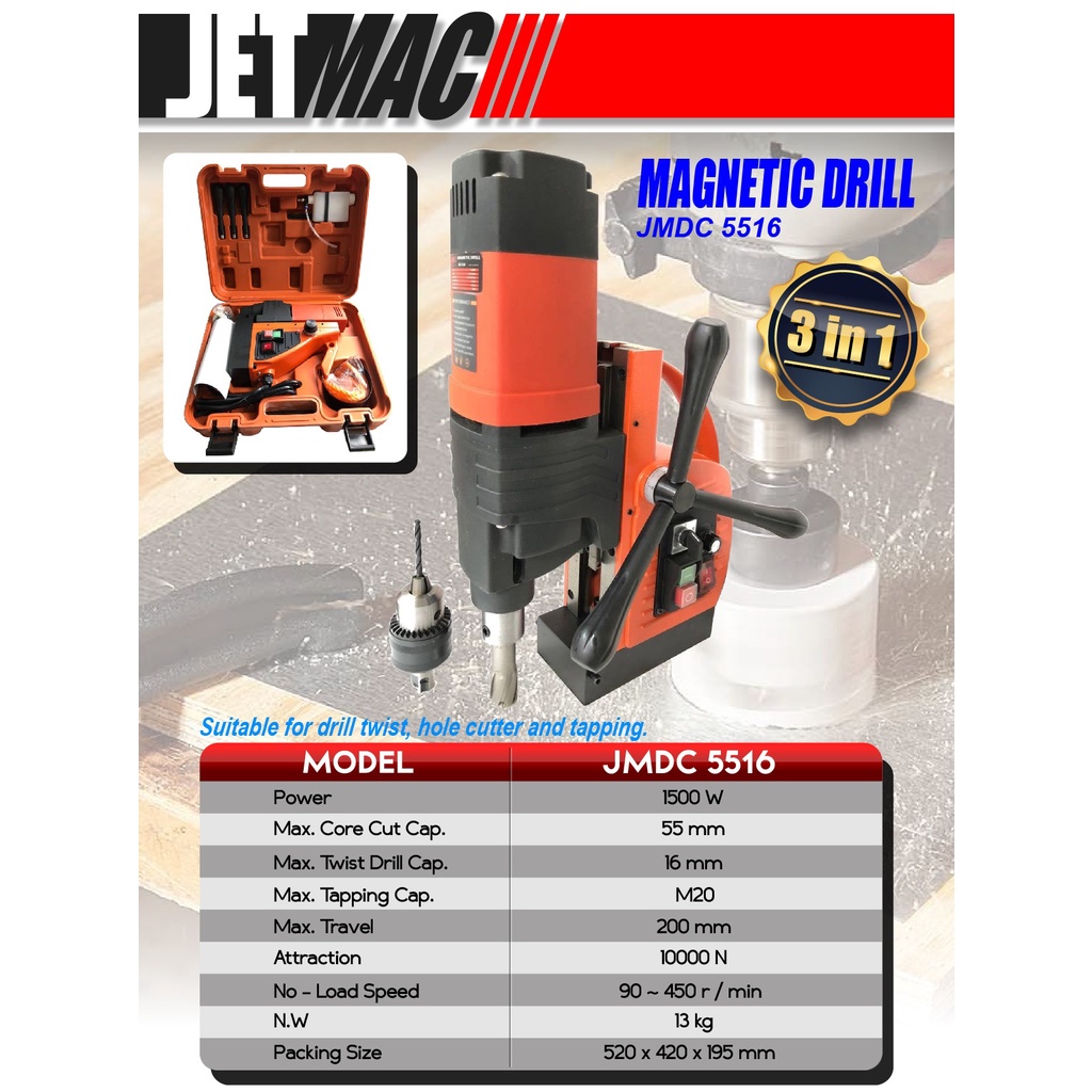 jetmac jmdc 5516 magnetic drill 3 in 1 twist hole cutter tapping | Shopee Malaysia